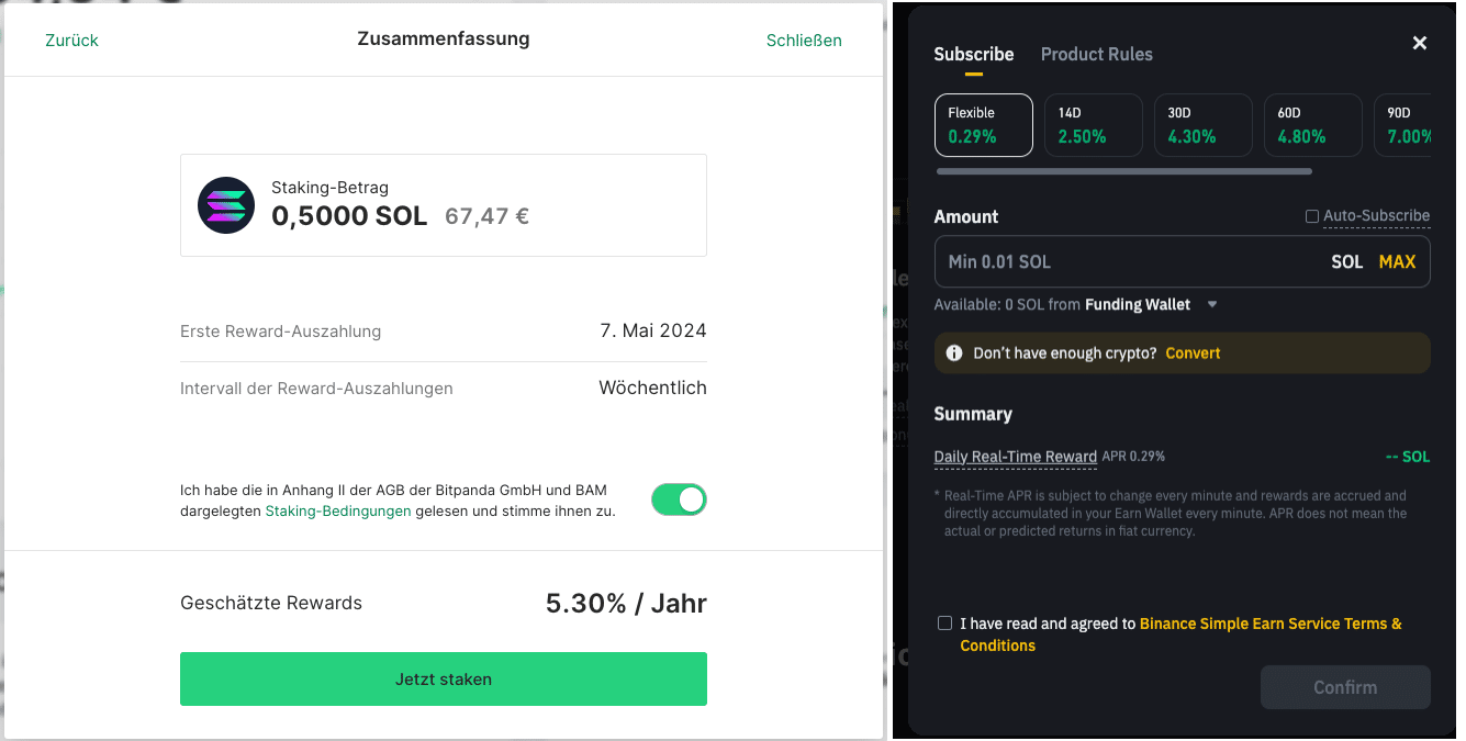 Bitpanda Staking - Crypto Rechner